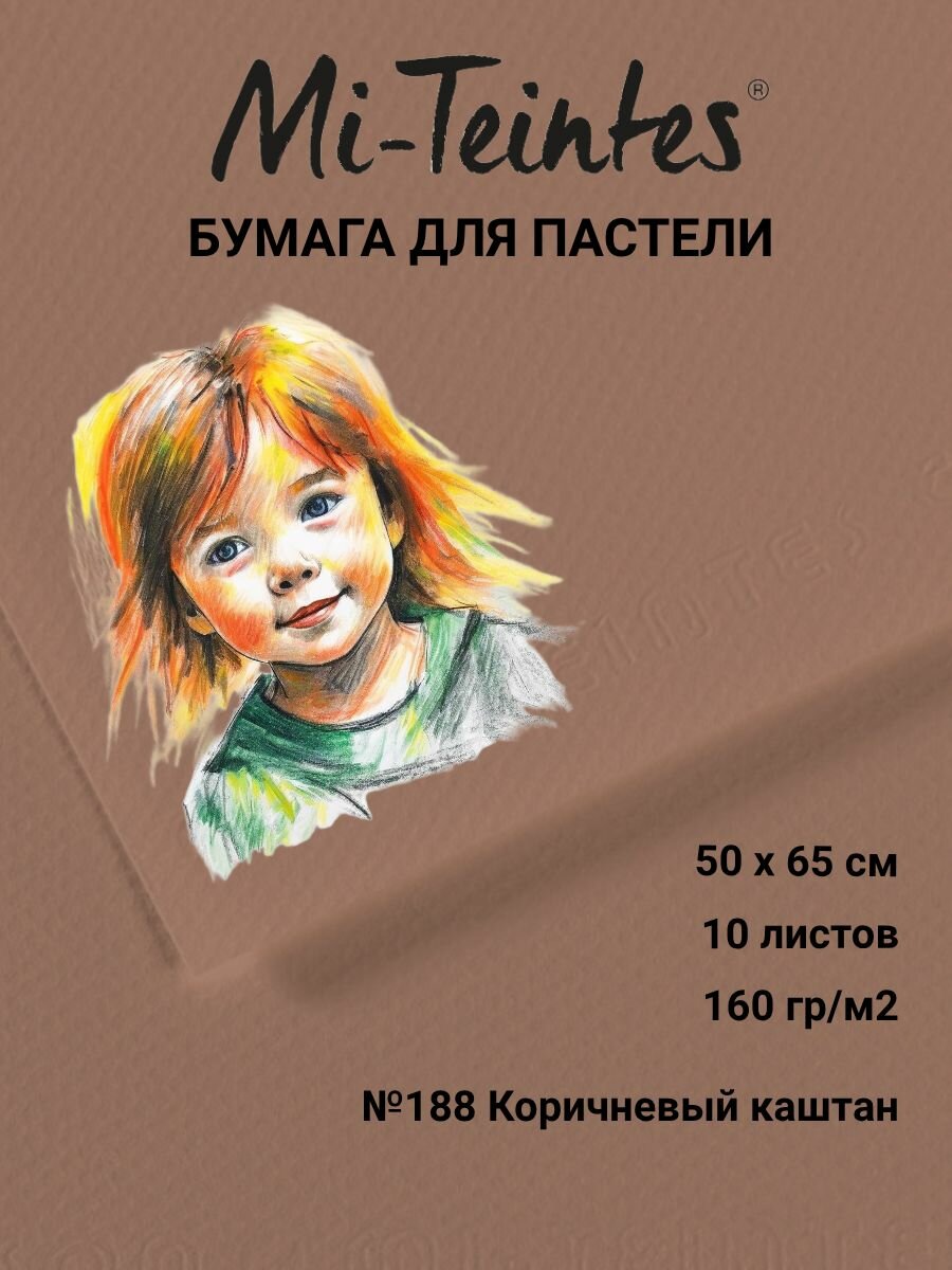 CANSON Mi-Teintes бумага для пастели 160 г/м2, 10 листов 50 х 65 см, №188 Коричневый каштан C31032S133