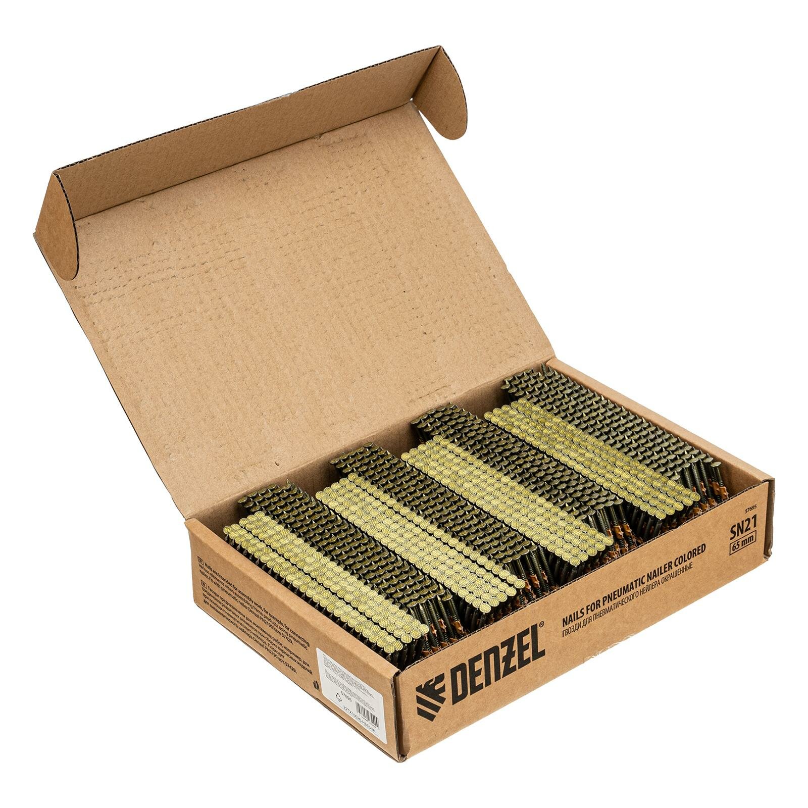 Гвозди для пневматического нейлера Denzel крашеные, длина - 65 мм, диаметр - 2,9 мм, 2000 шт. 57695
