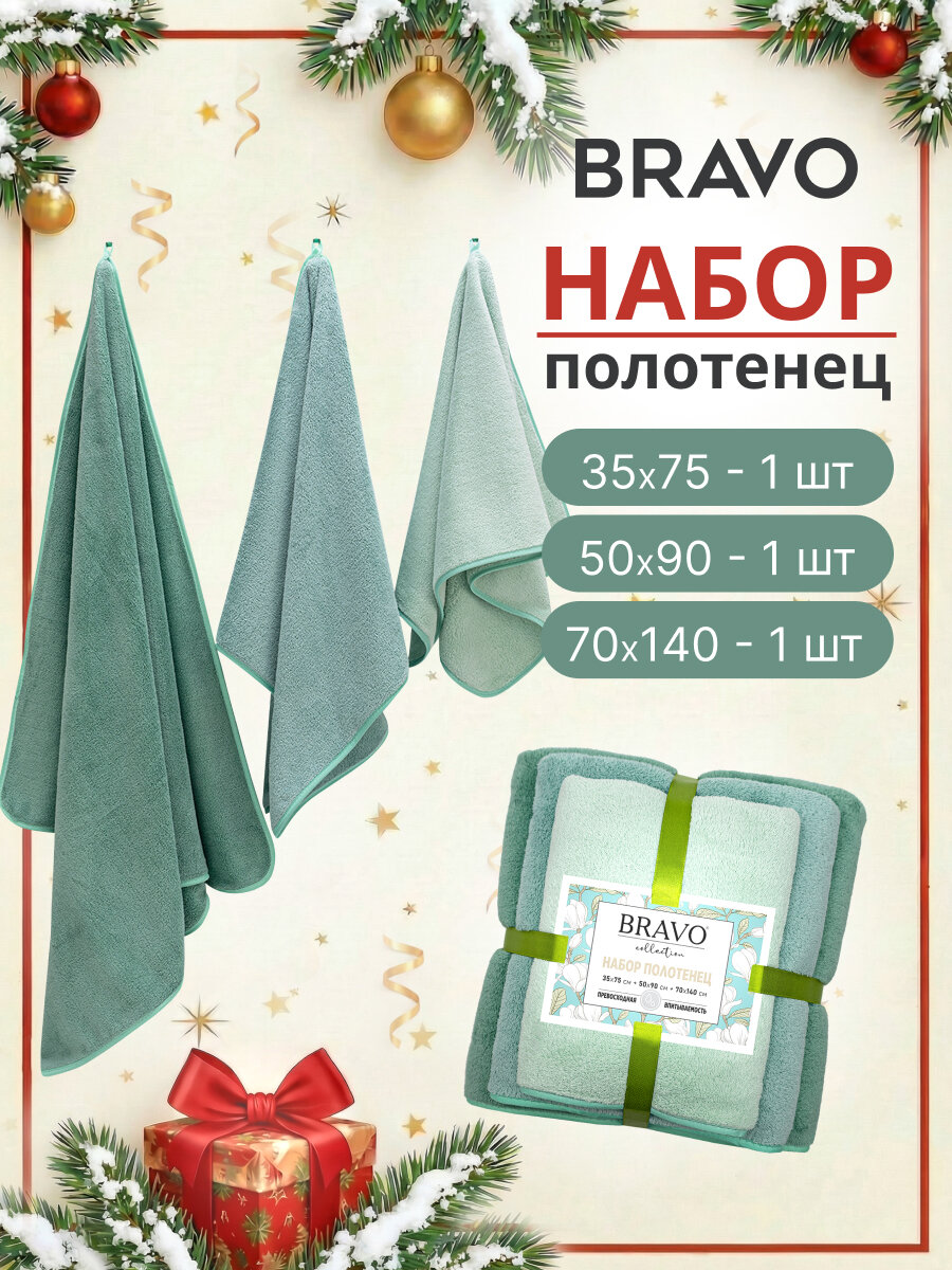 Набор полотенец из микрофибры Сванк 35*75 +50*90+ 70*140 см мятный