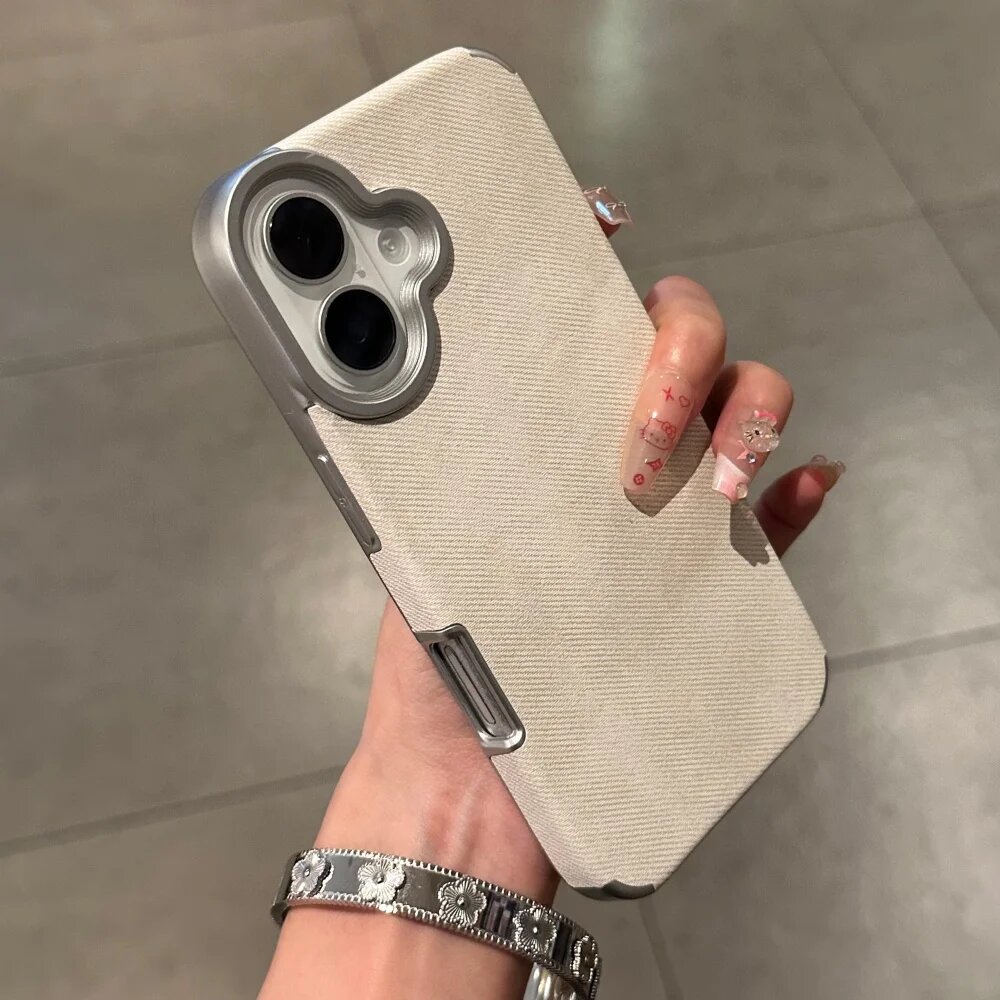 Роскошный джинсовый тканевый мягкий чехол для iPhone 17, Air 16, 15, 14 Plus, 13, iPhone11, White