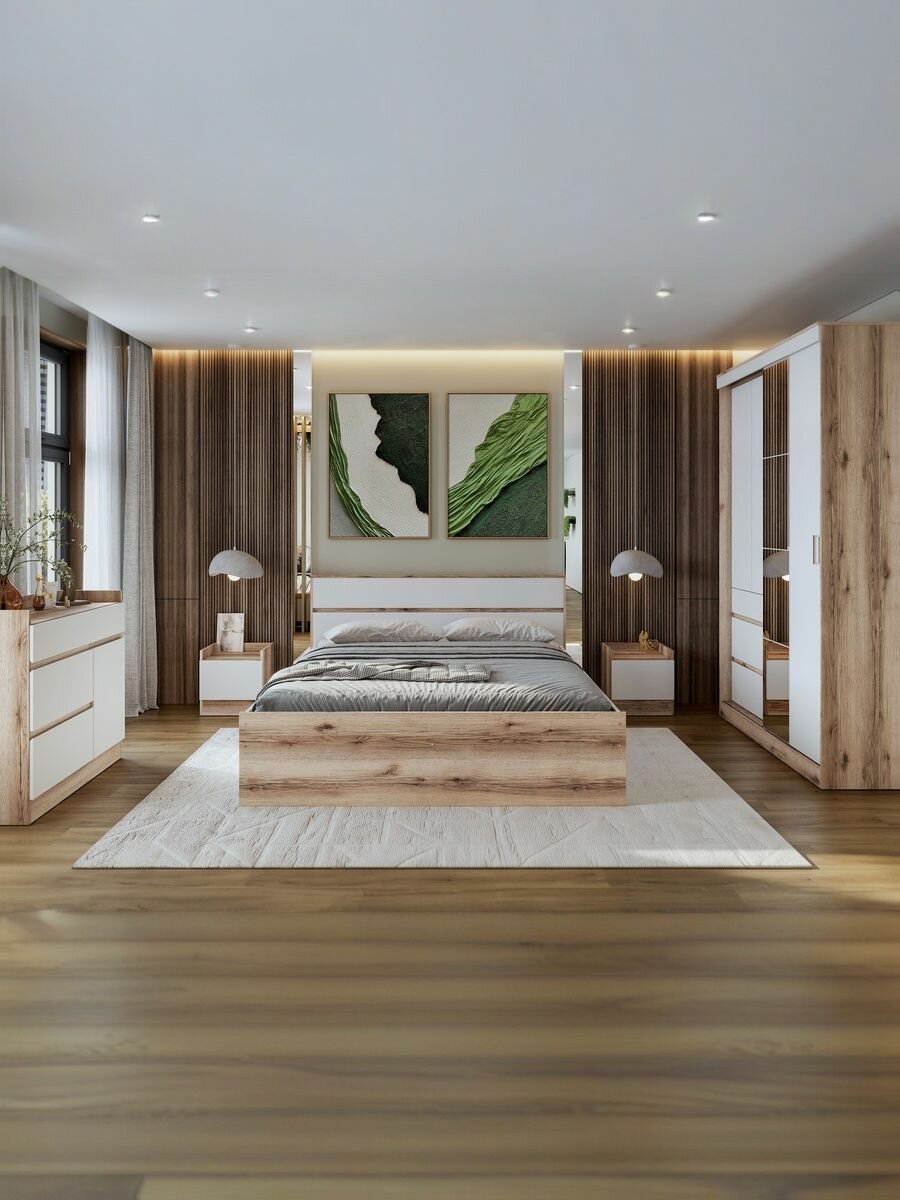 Спальный гарнитур белый, кровать с ящиками