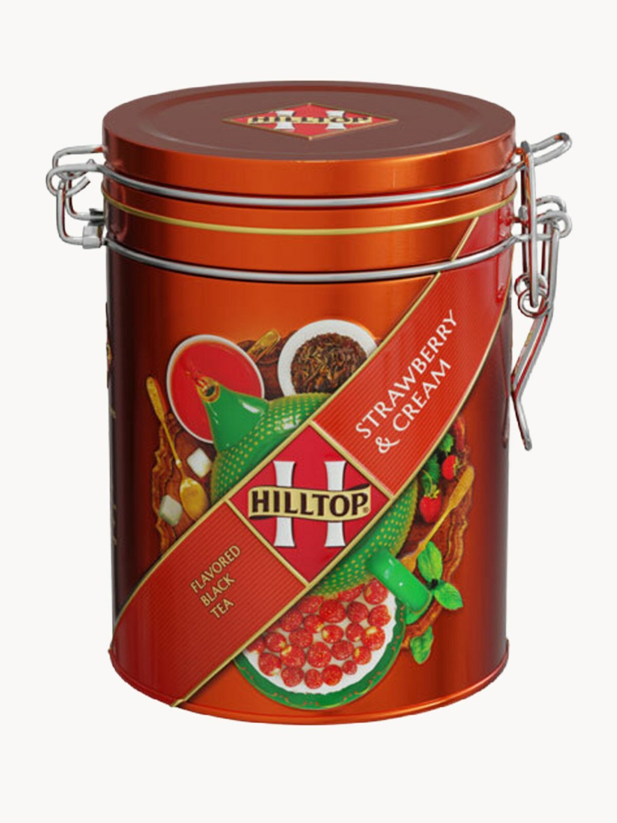 Hilltop Чай листовой Земляника со сливками в банке с клипсой, 80гр