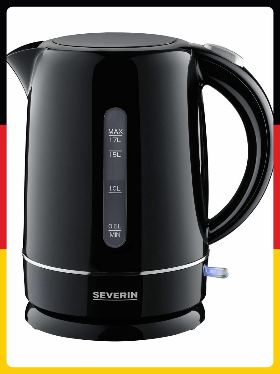Беспроводной чайник Severin 4322, защита от перегрева, черный, объем: 1,7 л