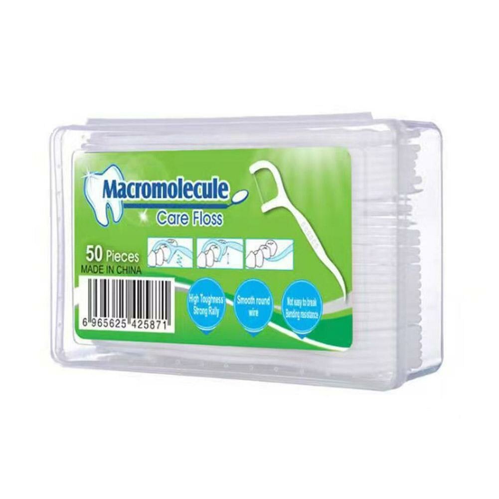 Флоссер для зубов/ Зубная нить с держателем/ Зубочистка нить для гигиены полости рта, Набор, Мятные, 50 шт.