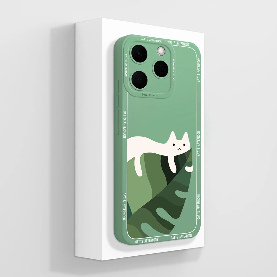 Чехол для iPhone с кошкой и листом, изумрудный, TYG431