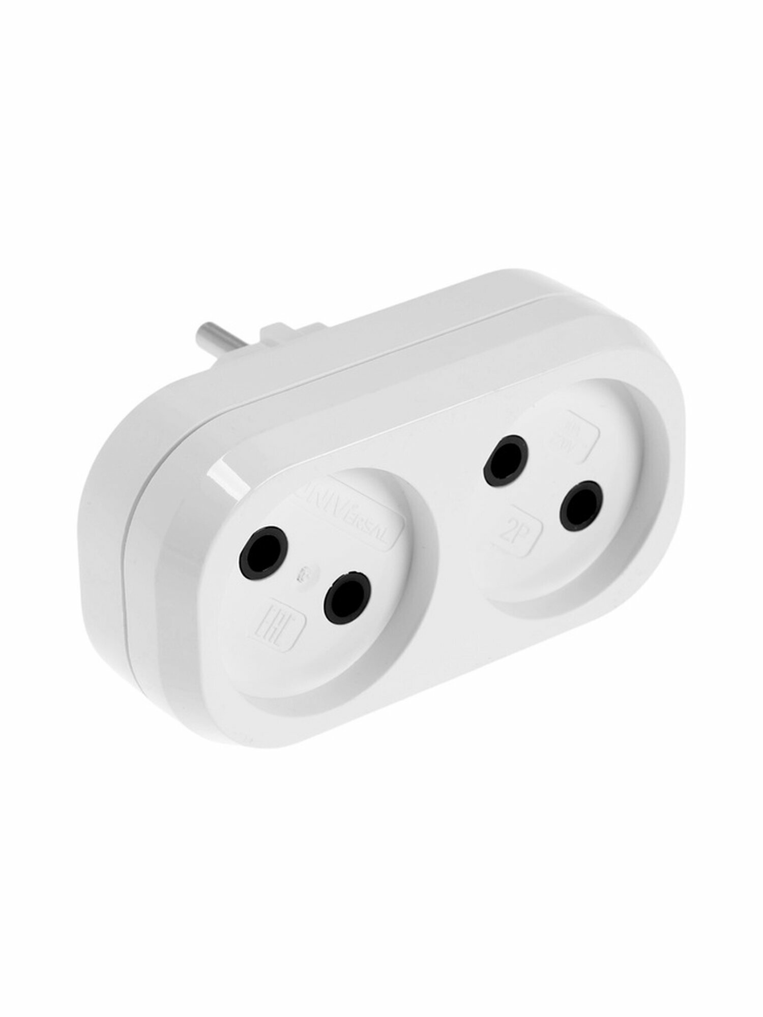 Разветвитель UNIVersal, 2 гнезда, 10 А, 250 В, без з/к, плоский, белый 2103248