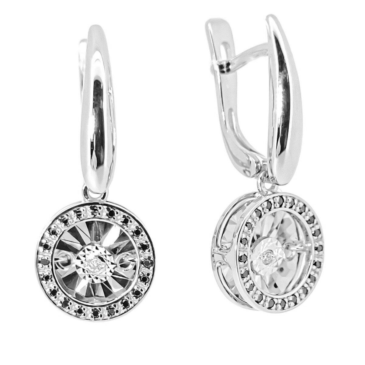 Серьги с подвесками, белое золото, 585 проба, родирование, бриллиант