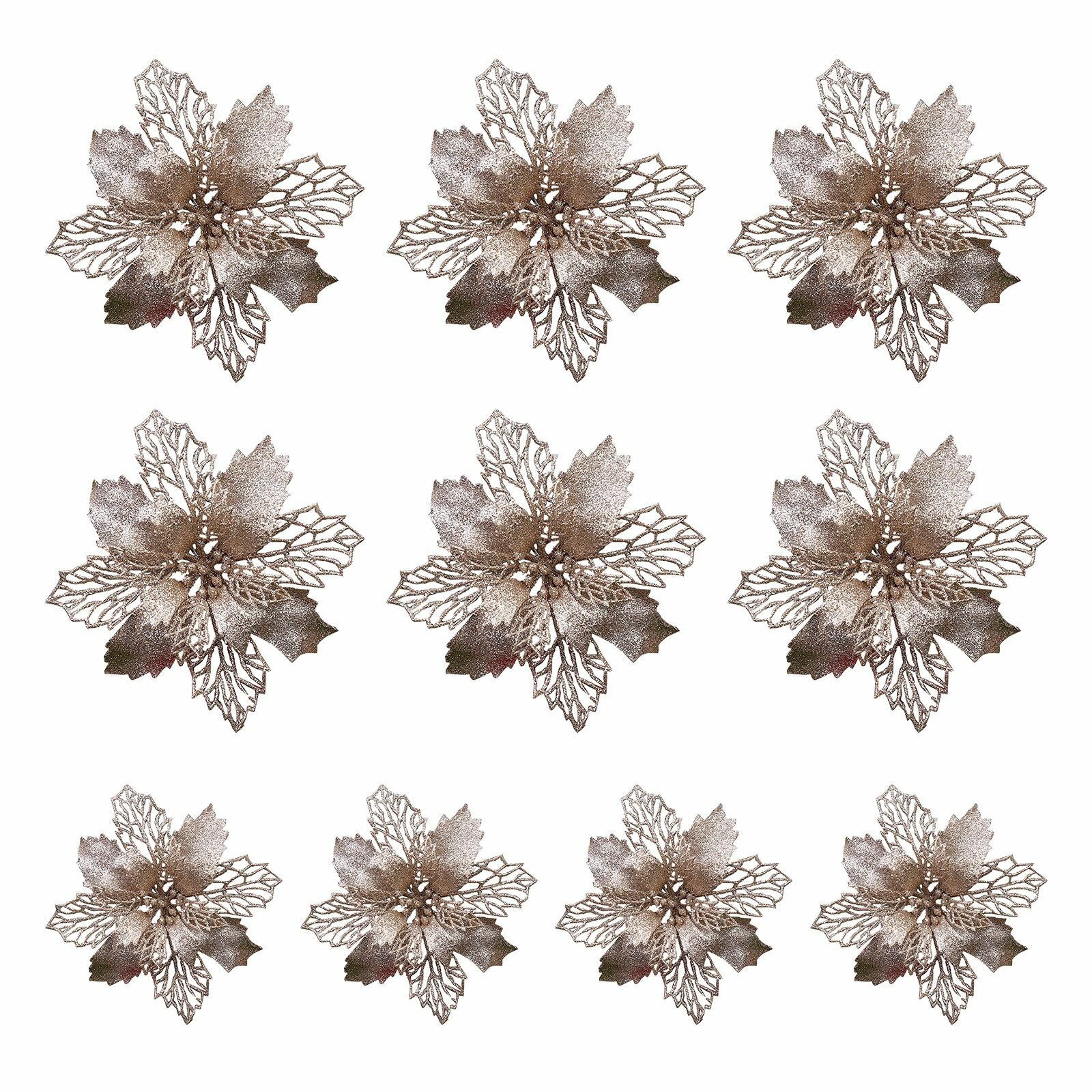 Блестящие ажурные цветы для декора, шампань, 9 см (10 шт.)