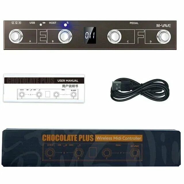 Программируемый MIDI-контроллер M-vave Chocolate Plus, 4 кнопки ножного переключателя, Поддержка перелистывания страниц, USB MIDI-управление, педаль 2 в 1