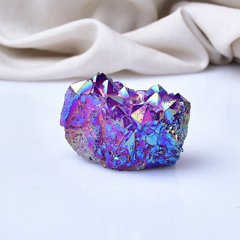 Натуральный фиолетовый кристаллический кластер, россыпь кристаллов с гальваническим покрытием для декора и коллекционирования, 3-5 см, 20-40 г, 1 шт