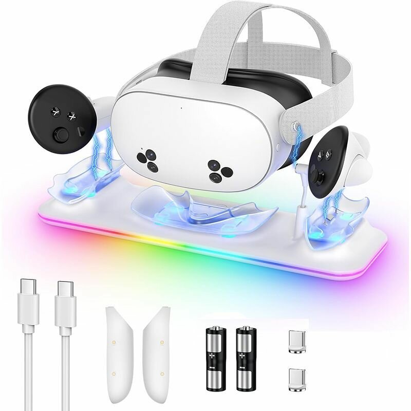 Зарядная станция, для VR-гарнитуры Meta Quest 3S, с подсветкой, с двумя батареями в комплекте