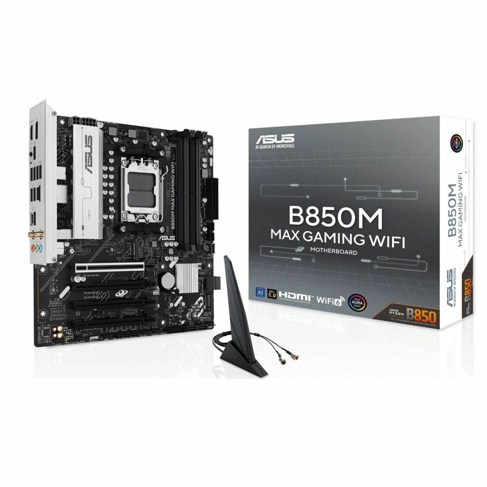 Материнская плата ASUS B850M MAX GAMING WIFI, AM5, mATX, 4xDDR5, HDMI+DP, 3xM.2, WiFi6, LAN 1Gb