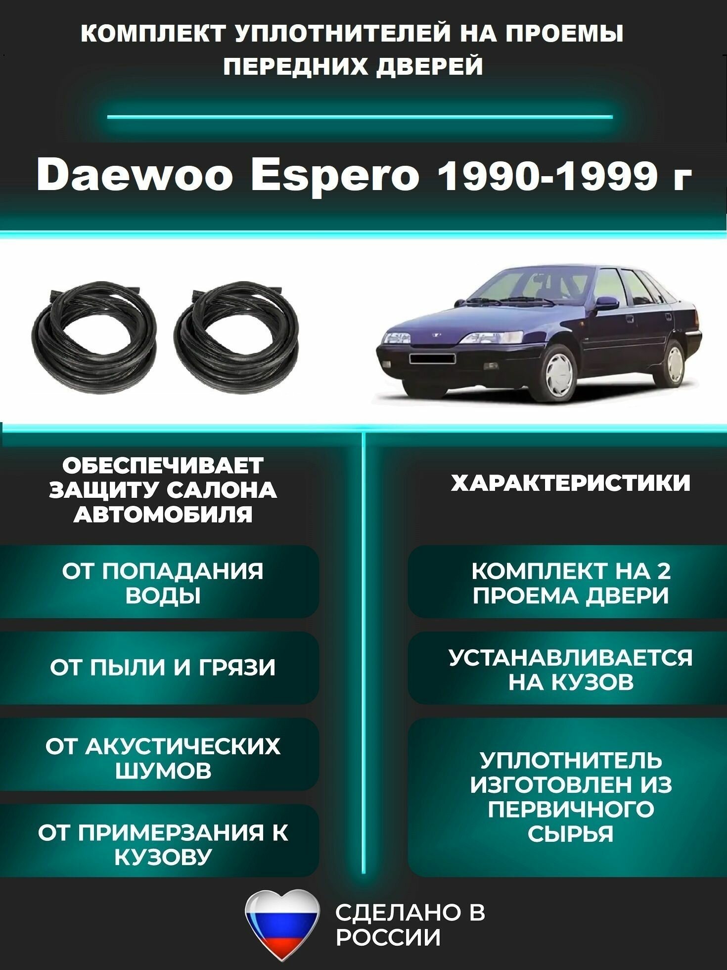 Комплект уплотнителей на проем передних дверей Daewoo Espero 1990-1999 год / Дэу Эсперо (2 шт)