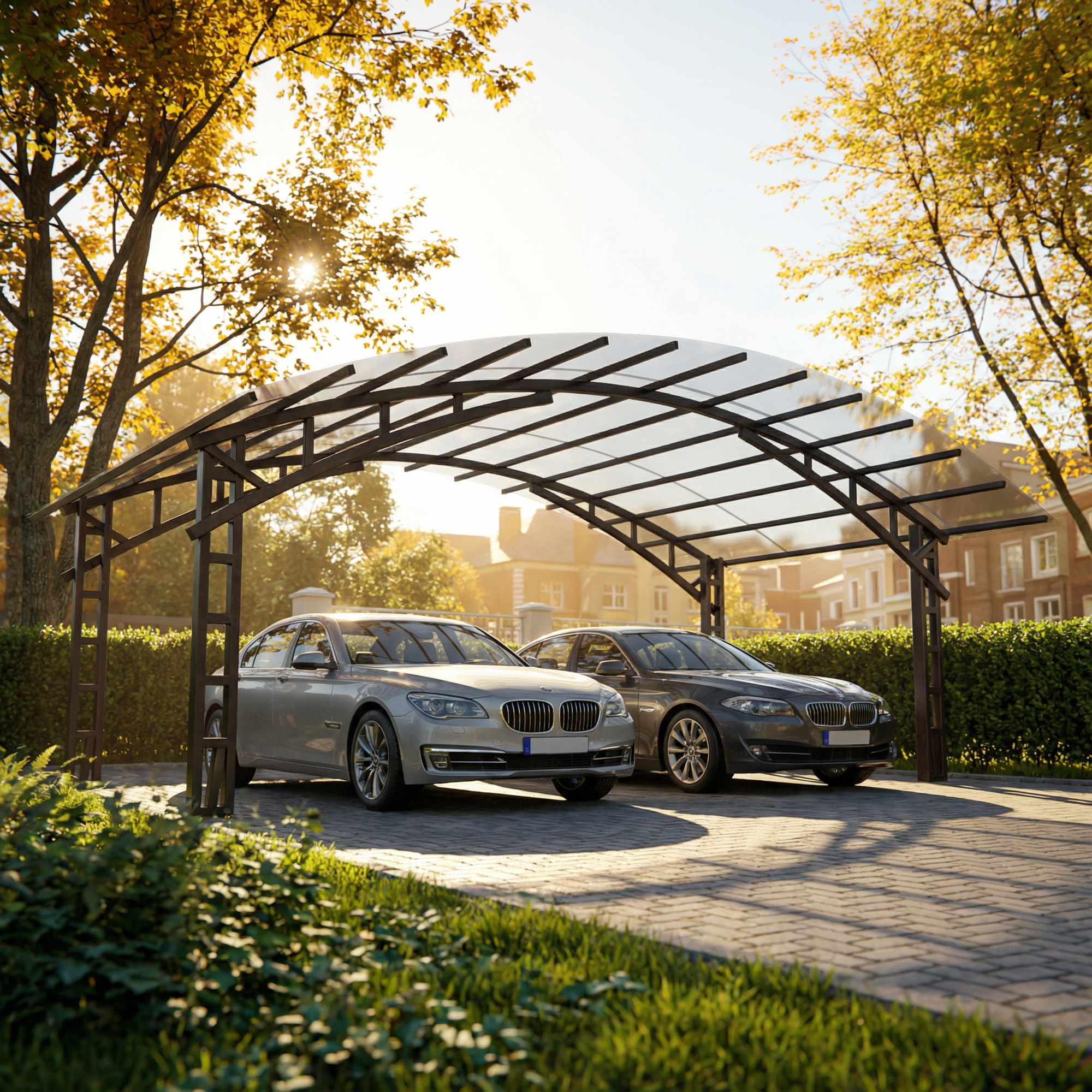 Автонавес консольный TEHNO ARМ-С, поликарбонат входит в комплект, размер 7,6х6,1 м, цвет шоколад RAL 8017