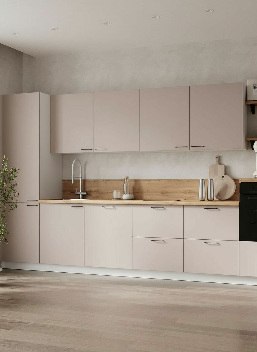 ARNIKA Кухонный гарнитур со столешницей Дакия 3,6мх2,4м, цвет магнолия (бежевый), фасад пленка ПВХ