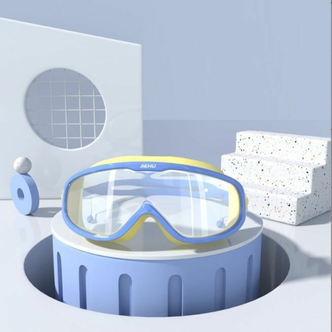 Очки-полумаска для плавания детские возраст 3-12 лет JIEHU J-8580 синие-желтые