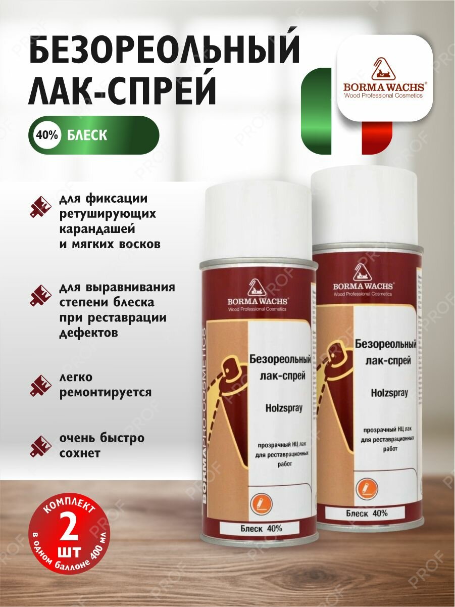 Лак спрей для реставрационных работ НЦ Holzspray 40% блеск 400 мл, 2 шт