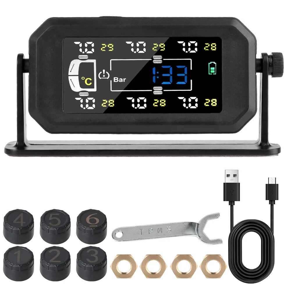 6 шт. датчики TPMS система контроля давления в шинах грузовика с цифровыми часами, предупреждение о температуре, монитор давл.