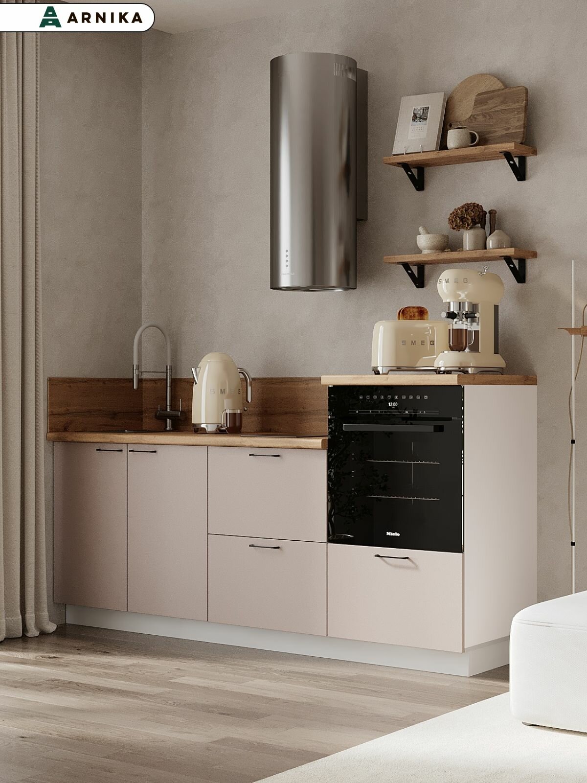 ARNIKA Кухонный гарнитур со столешницей "Дакия" 2,1м х 2,4м, цвет магнолия (бежевый), фасад пленка ПВХ