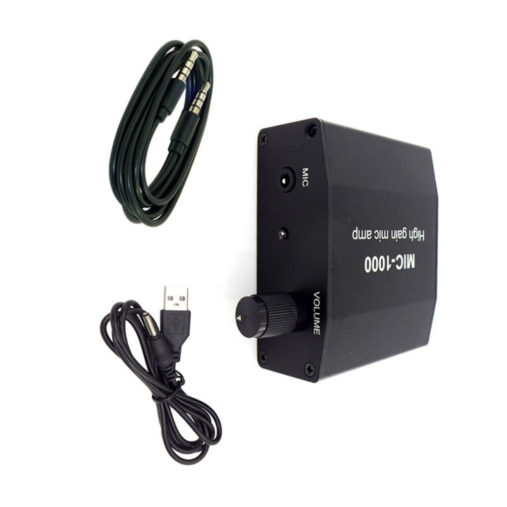 MIC-1000 Высокочувствительный Предусилитель звука с 1000-кратным Усилением Микрофонный Усилитель для Записи на смартфон через порт 3,5 мм