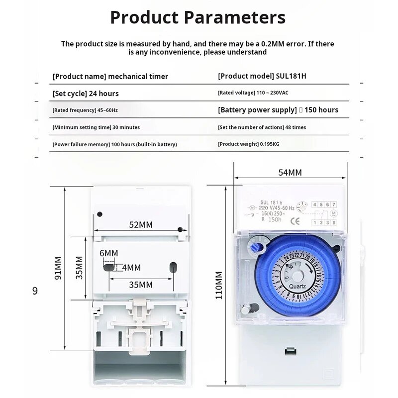 Механический таймер SUL181h 24 часа Реле времени 110-230В Установка на DIN-рейку Память при отключении питания Таймер для освещения и рекламы