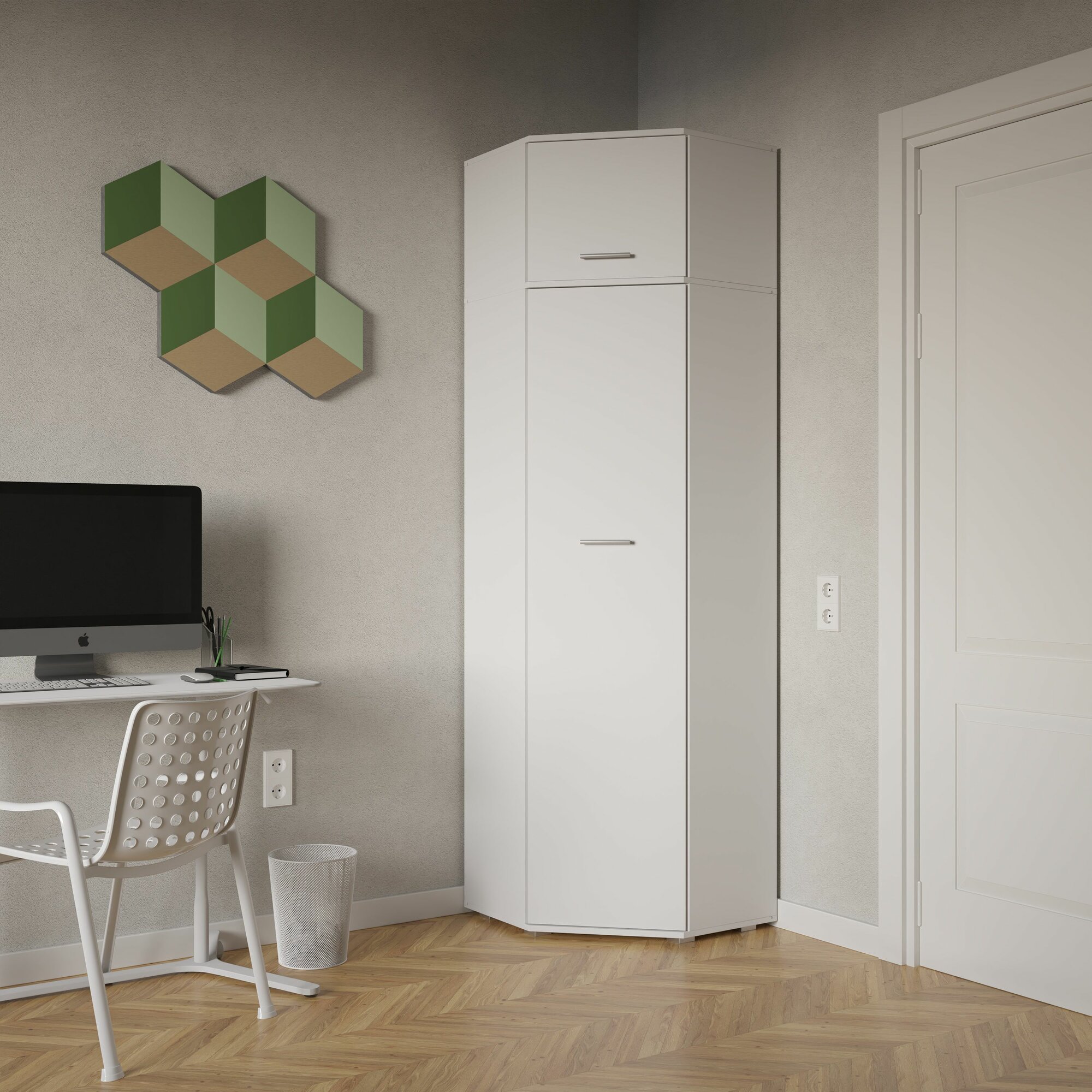 Шкаф для одежды, шкаф угловой с антресолью, FUN, Белый, 64х220х64 см (ШхВхГ)