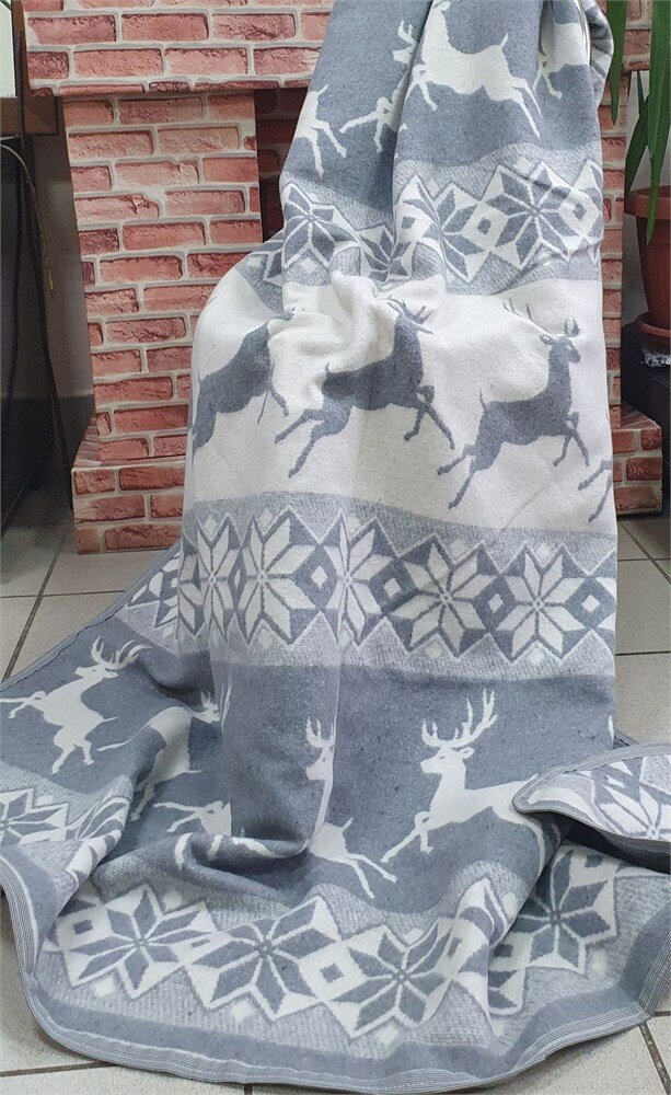 Одеяло хлопковое жаккардовое в канте ( Олени ) серое. 140х205