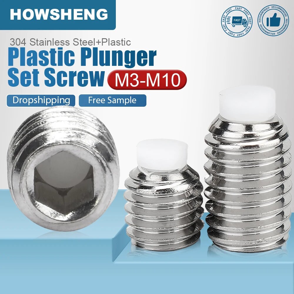 Hex Socket Grub Screws M3 M4 M5 M6 M8 Stainless Steel + Plastic M3 5pcs, 6mm