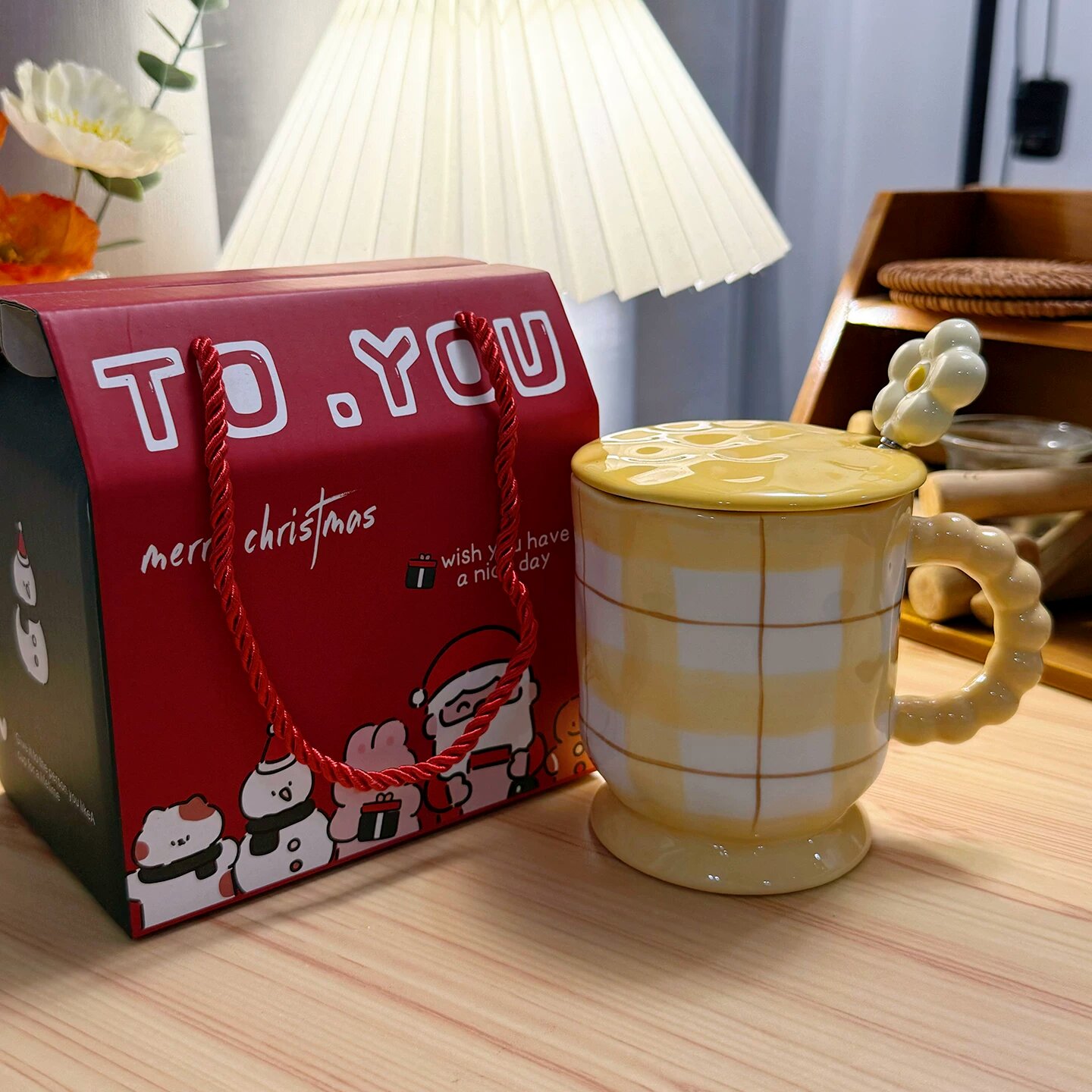 Фиолетовая кружка в клетку с крышкой и ложкой, керамическая чашка, парные чашки для воды, подарок на день рождения для