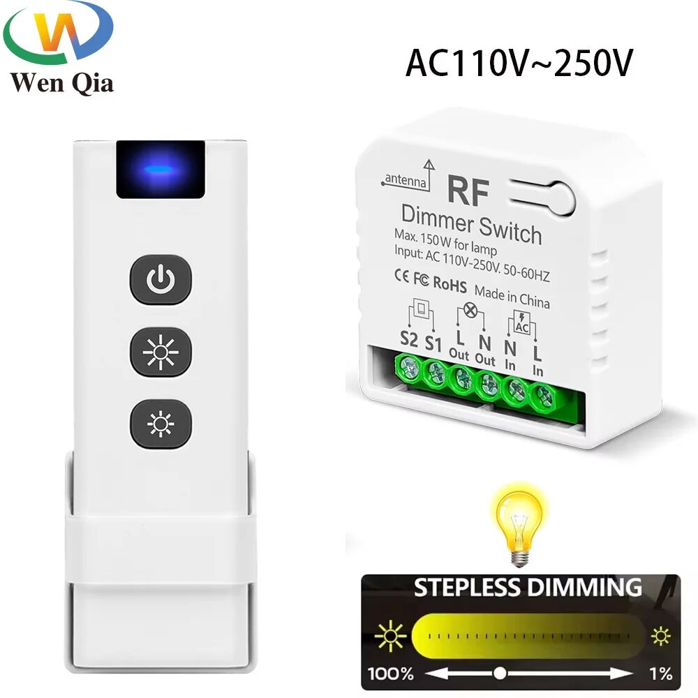 Диммер RF беспроводной 10-150Вт, белый, 1 Receiver 1 Remote