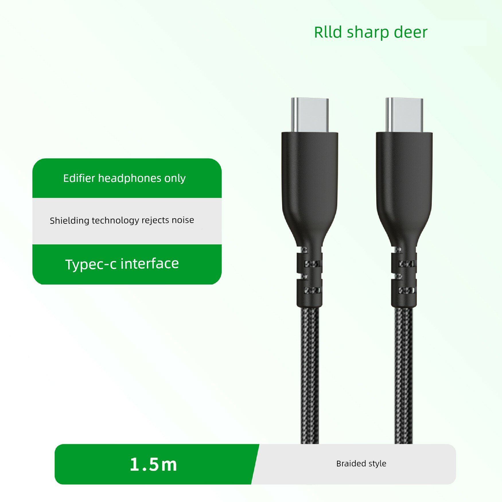Кабель с плетеной оплеткой USB-C на USB-C длиной 1.5 м для наушников Edifier W820NB, повышенная прочность и