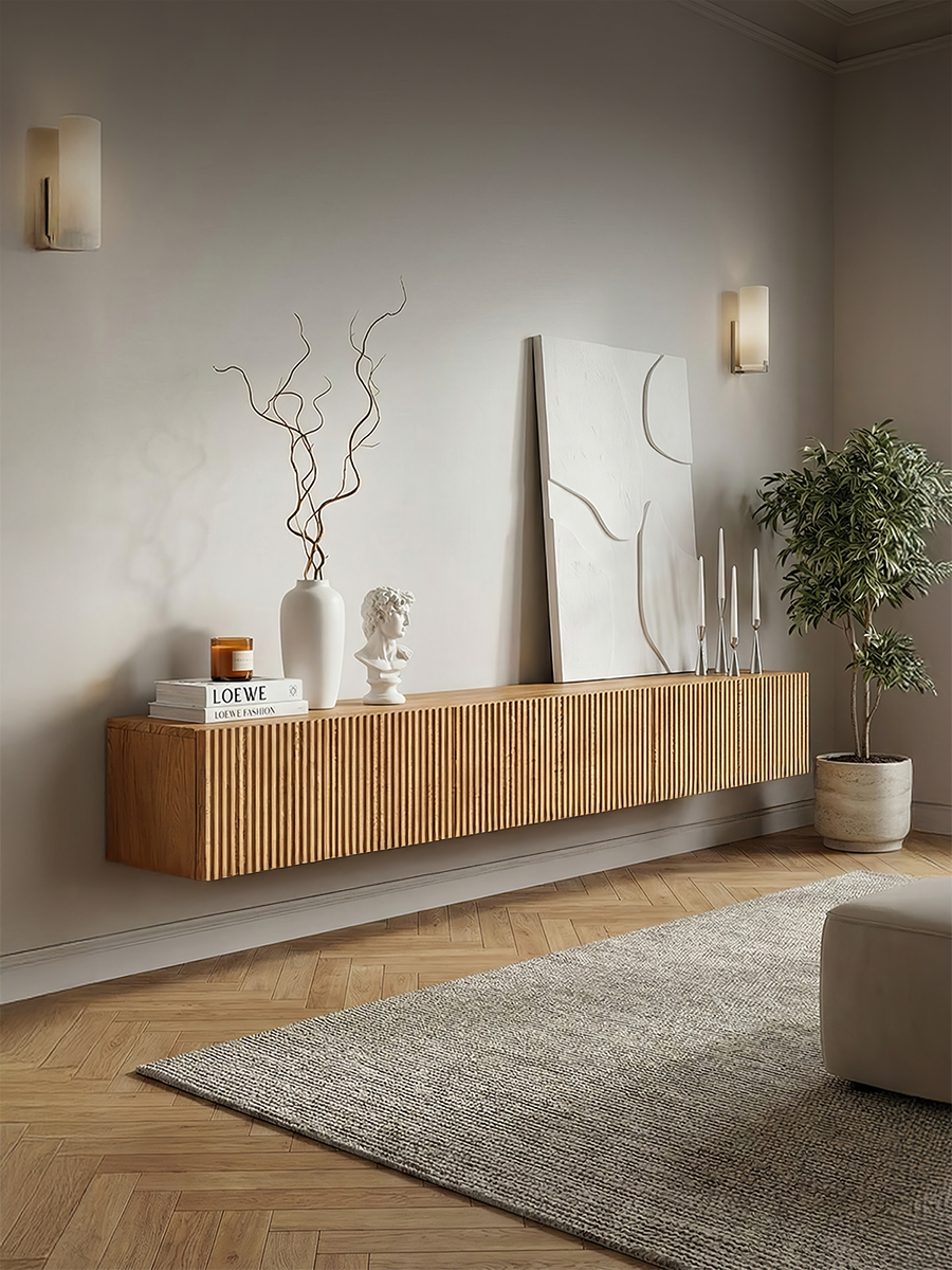 Тумба под телевизор подвесная Puzzlemebel Камелия, консоль навесная для тв, длина 180 см, гикори