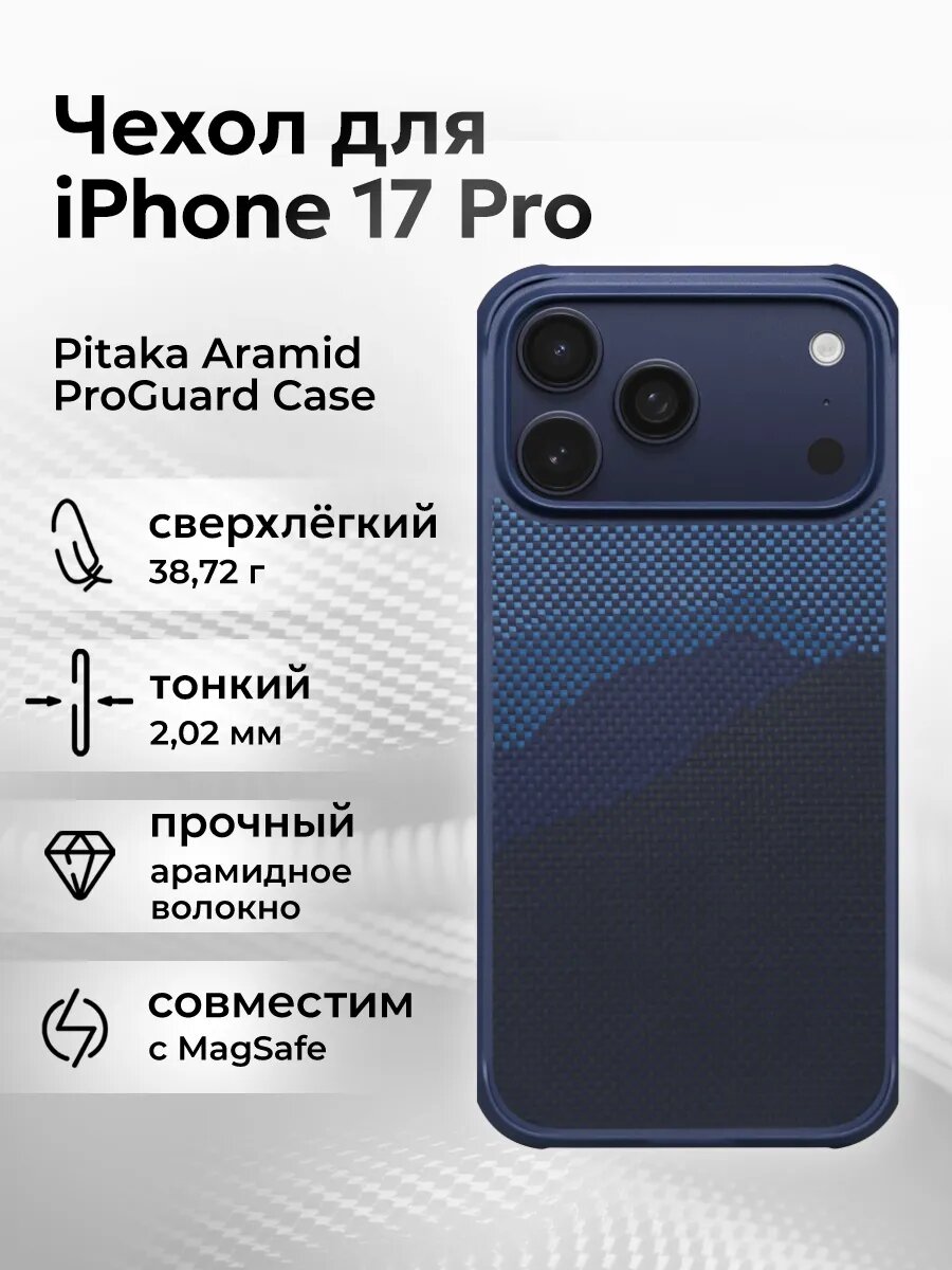 Противоударный чехол Pitaka с амортизирующими накладками для iPhone 17 Pro, За горизонтом