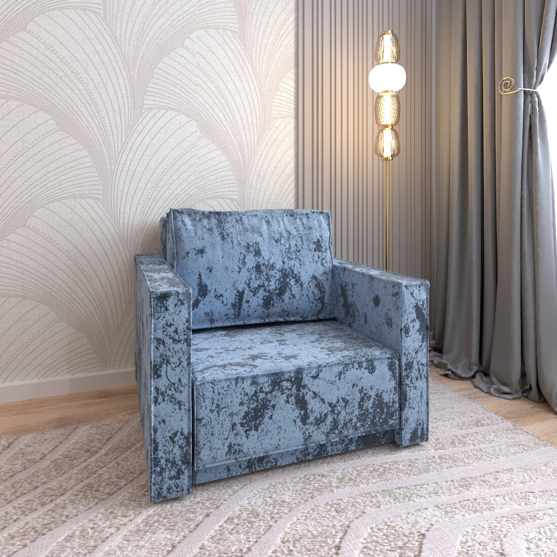 Кресло-кровать КМК, велюр, аккордеон, спальное место 65x200, цвет серо-голубой