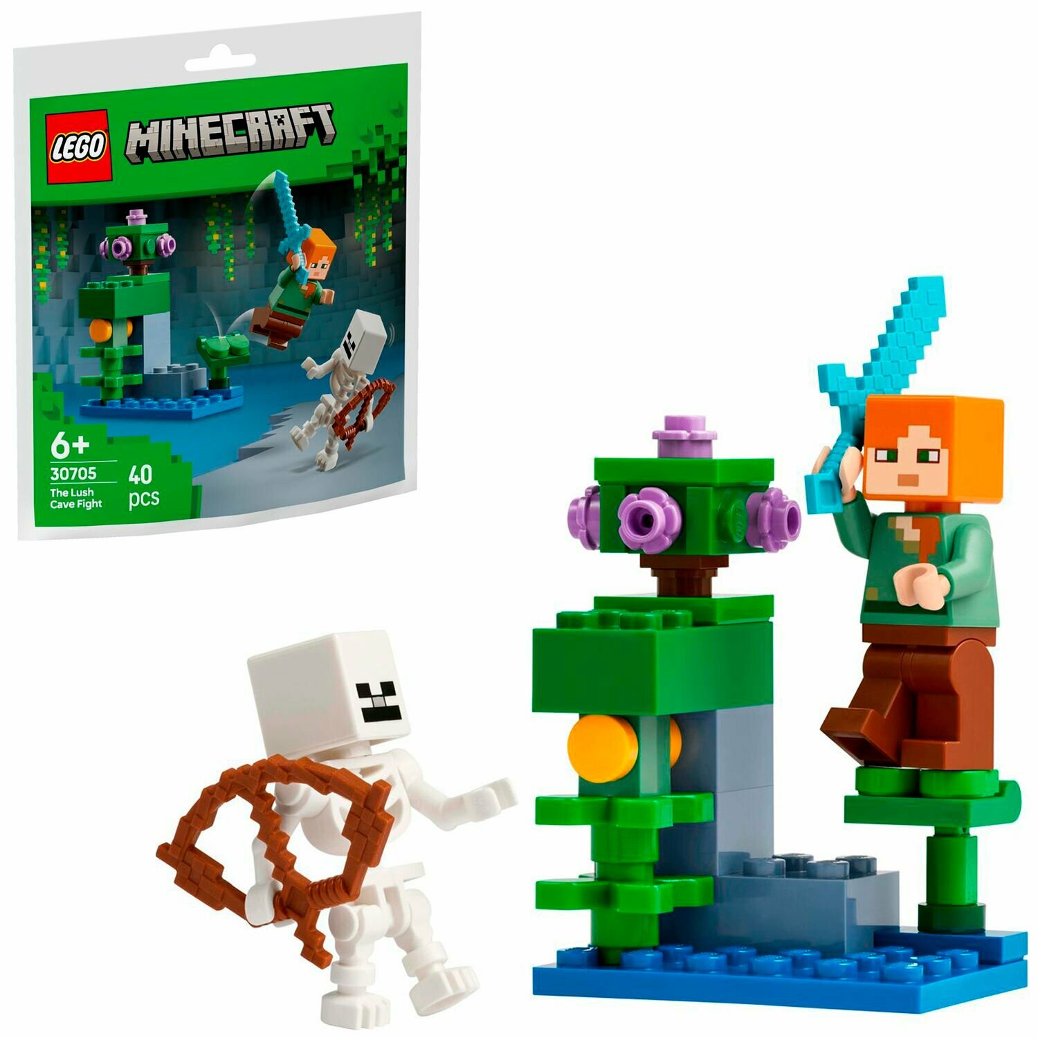 Конструктор детский LEGO Minecraft Бой в пышной пещере, 40 деталей, возраст 6+ (упаковка-Polybag), 30705