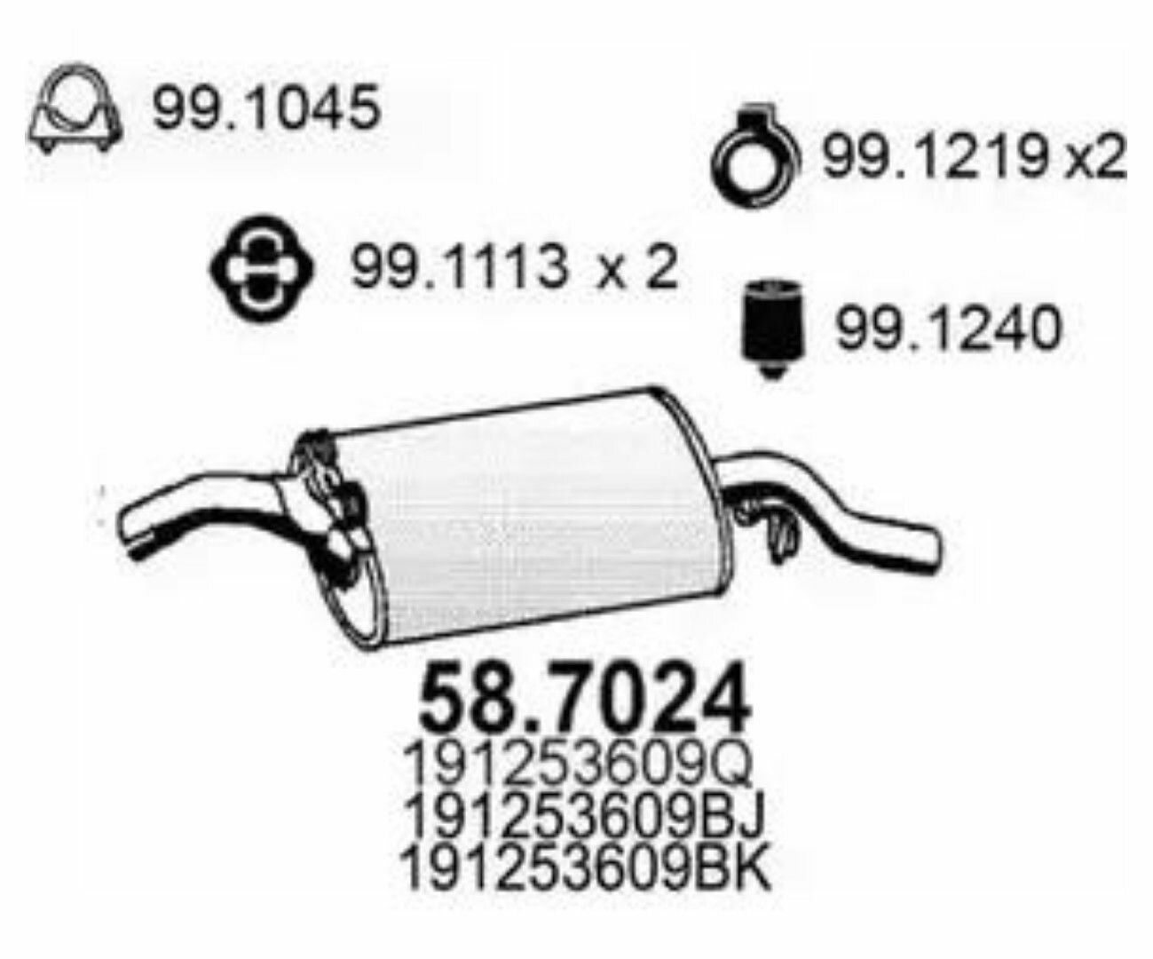 Задняя часть глушителя ASSO 58.7024, Volkswagen Golf III 1.4-1.8-1.9D 1Y, 9193