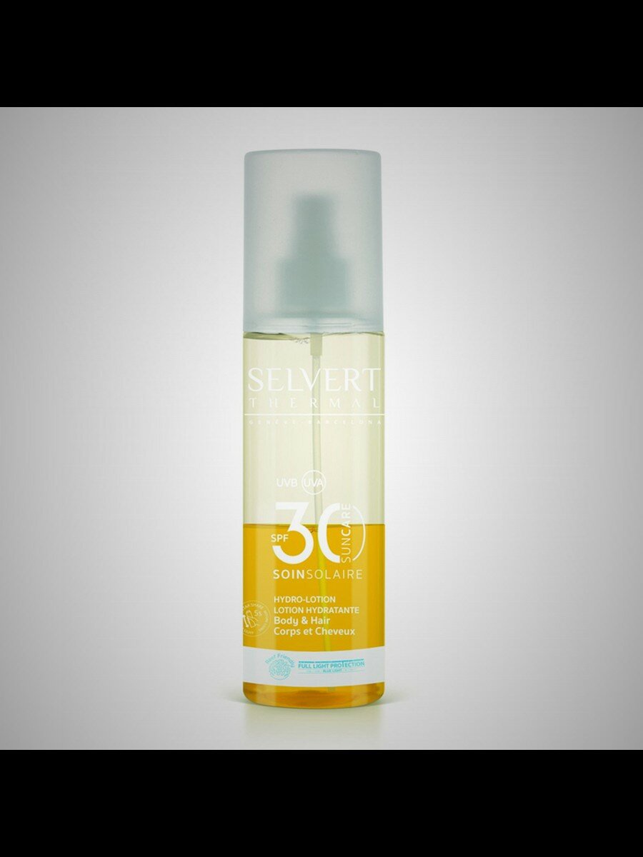 Selvert Thermal Sun Care Hydro-Lotion Body&Hair SPF 30, Двухфазный солнцезащитный спрей для тела и волос SPF 30 200 мл