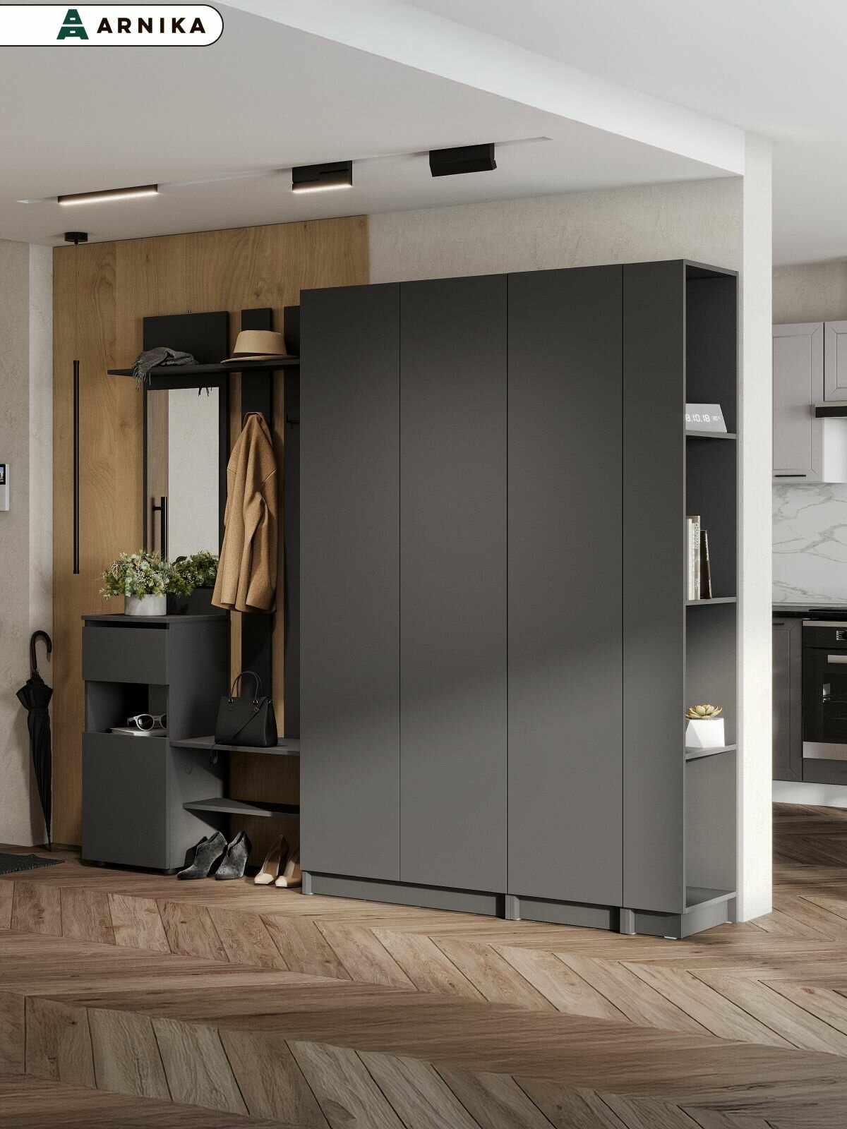 Вешалка ARNIKA "Бали", с зеркалом, графитовая, современный стиль