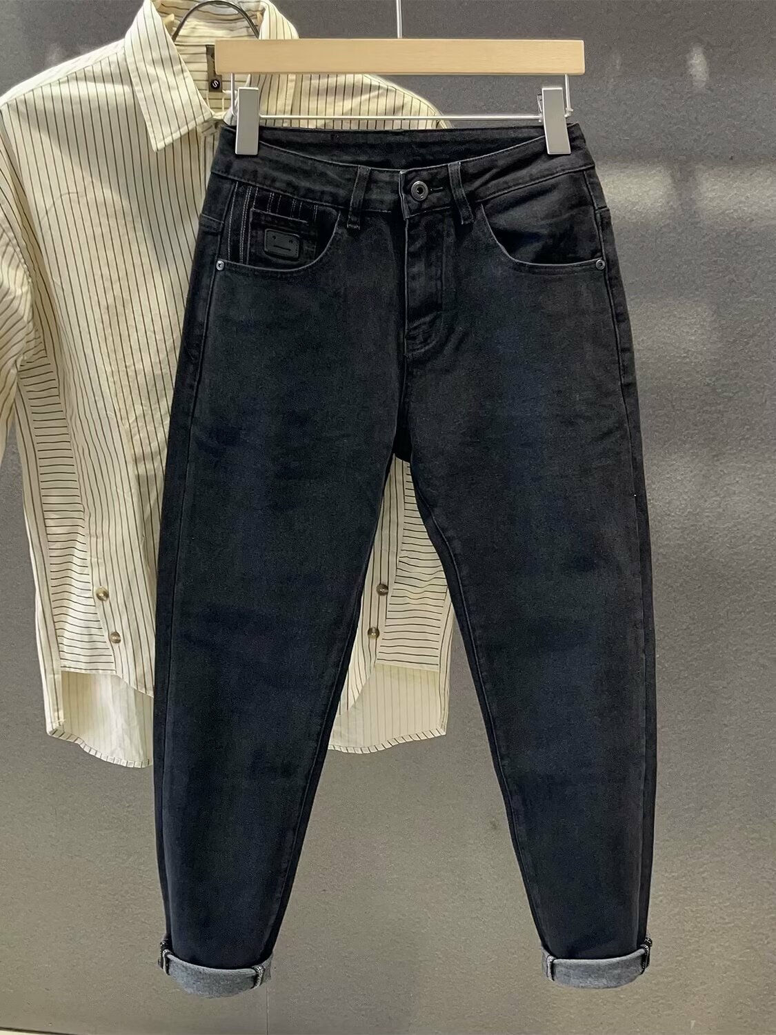 MON Мужские Джинсы Весна Премиум Вышивка Корейские Слим Харем Деним, Размер_30