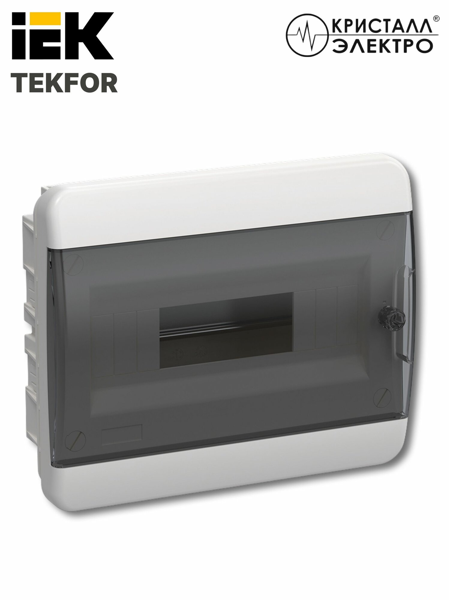 Щиток электрический для автоматов 12мод встраиваемый белый черная прозрачная дверь IP41 ЩРВ-П IEK TEKFOR