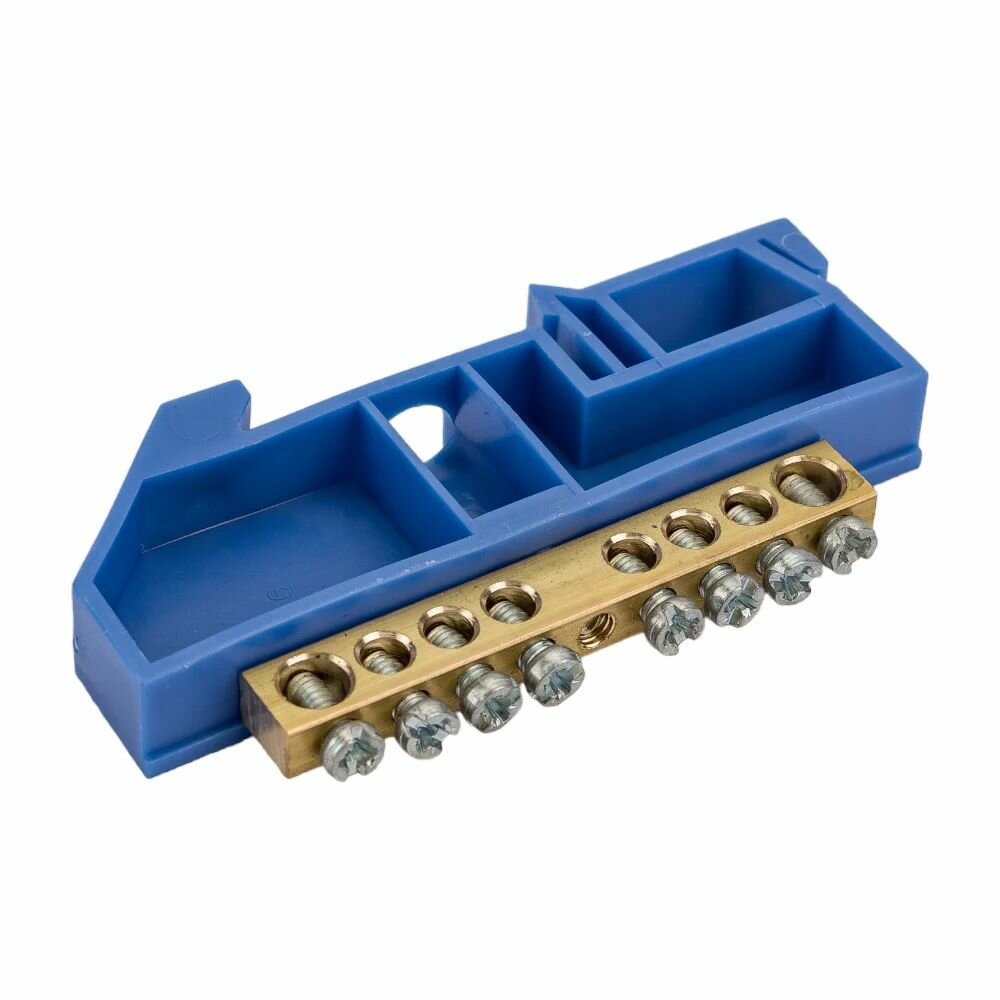 Нулевая N шина с синим изолятором на DIN-рейку REXANT 6x9 мм стойка большая 8 групп 11-2340