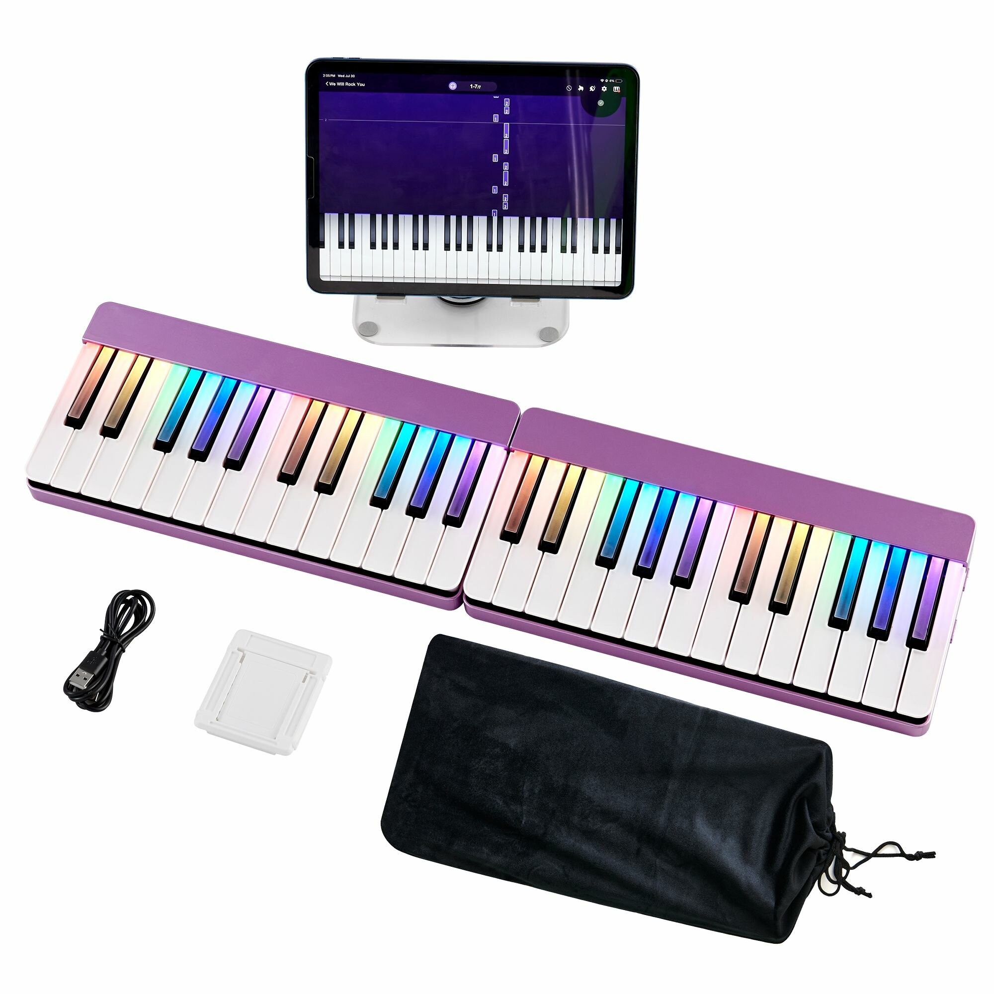 POP Piano 72-клавишная светящаяся Bluetooth клавиатура, MIDI-клавиатура, портативное расширяемое пианинофиолетовый