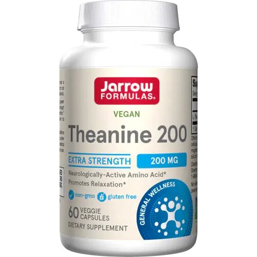 Jarrow Formulas Теанин 200 мг/Theanine 200 mg вегетарианские капсулы массой 335 мг 60 шт