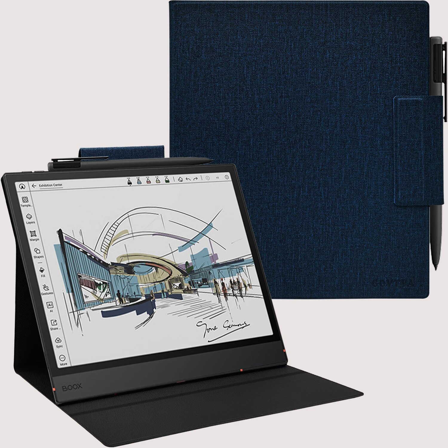 Onyx Boox Note Air 5/4/3, чехол Cloth Bark Blue
