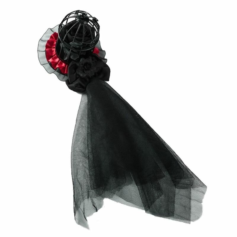 Маленькая шляпка-цилиндр с сеткой в виде птичьей клетки готическом стиле "Темная Лолита"