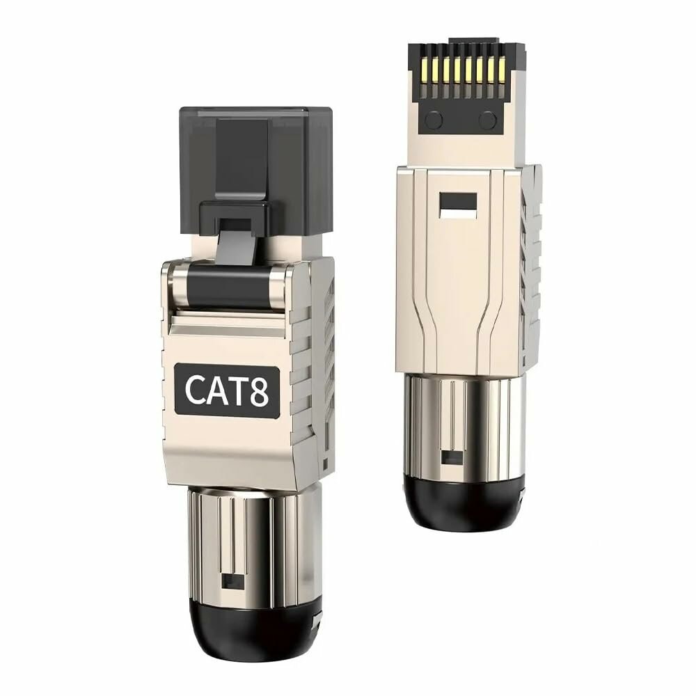 Кристаллические головки CAT8 без инструмента из цинкового сплава, 2 штуки, корпус из цинкового сплава с экранированием, разъем RJ45, скорость передачи 40Gbps, контакты из золотированного фосфорно-бронзового сплава