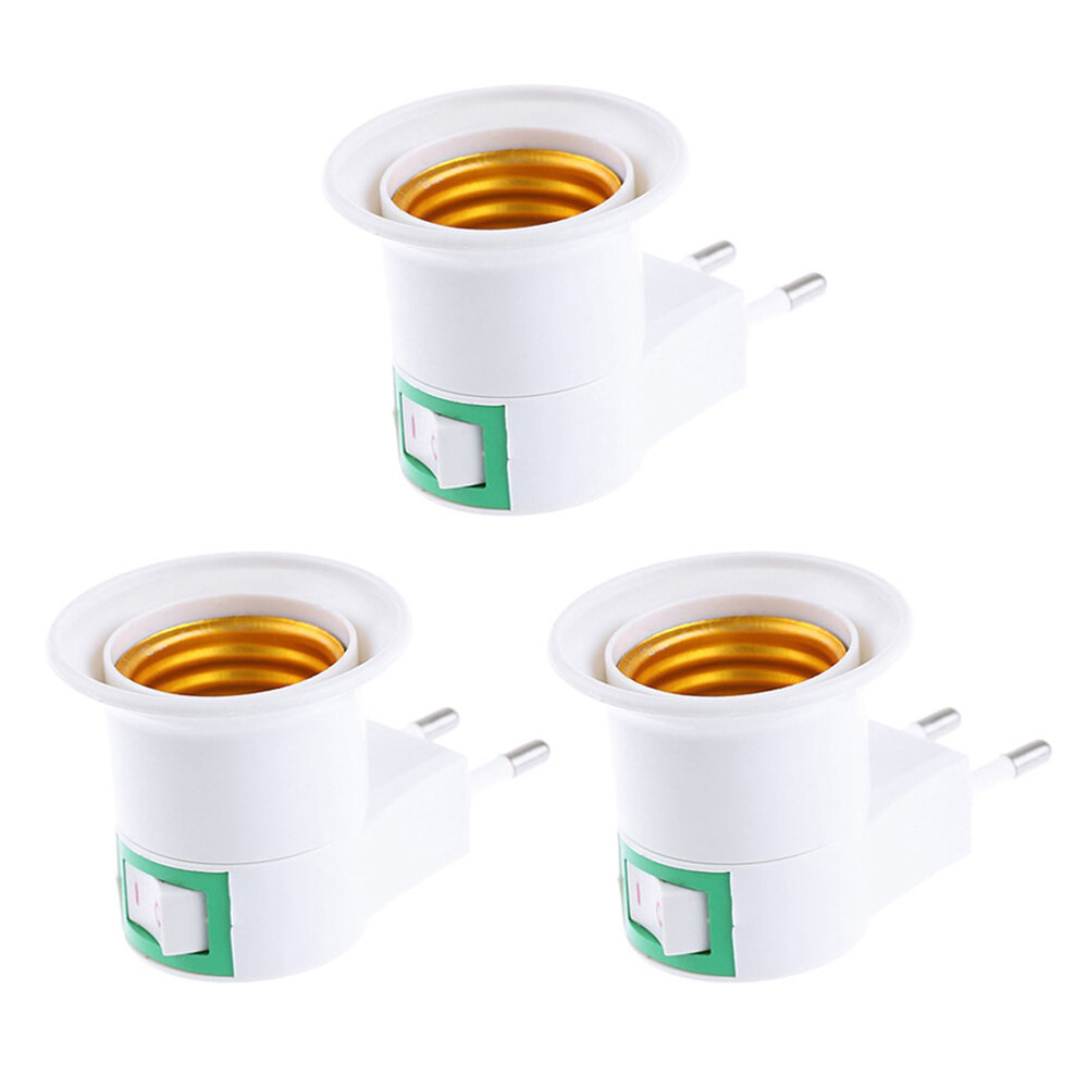 3PCS Адаптер розетка EU в E26/E27 для ламп LED с кнопкой включения/выключения, розетка держатель, AC85-265V, пластик, металл