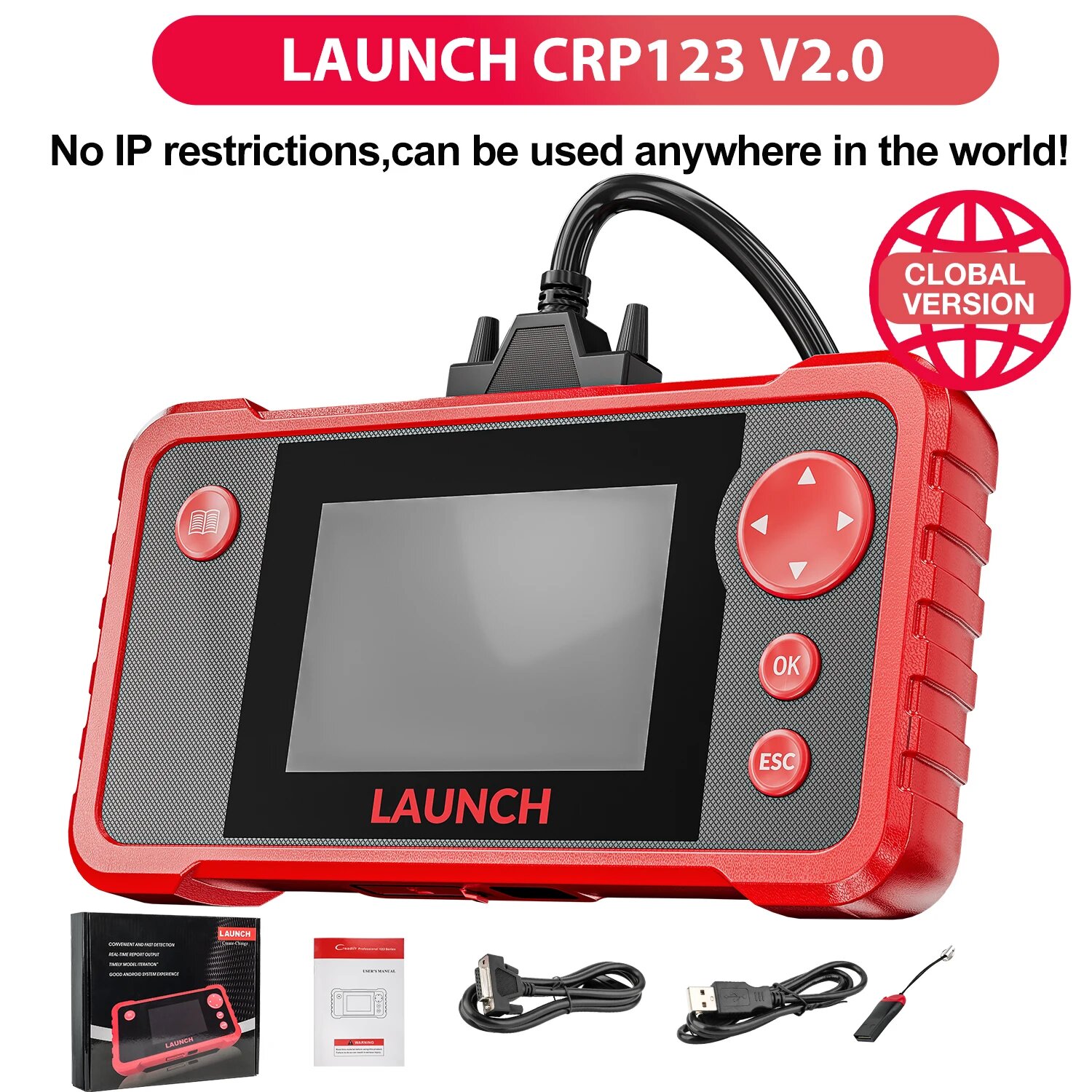 2025 LAUNCH X431 CRP123 V2.0 Сканер OBD2 ENG ABS Подушка безопасности SRS AT Диагностический инструмент 3-сброс считыватель кодов Автомобильные инструменты PK CRP123
