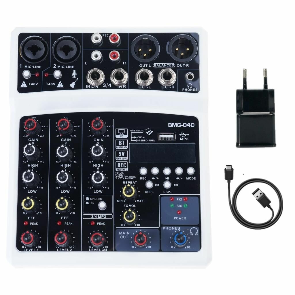 4-канальный микшерный пульт DJ с Bluetooth, Белый - Европейские правила