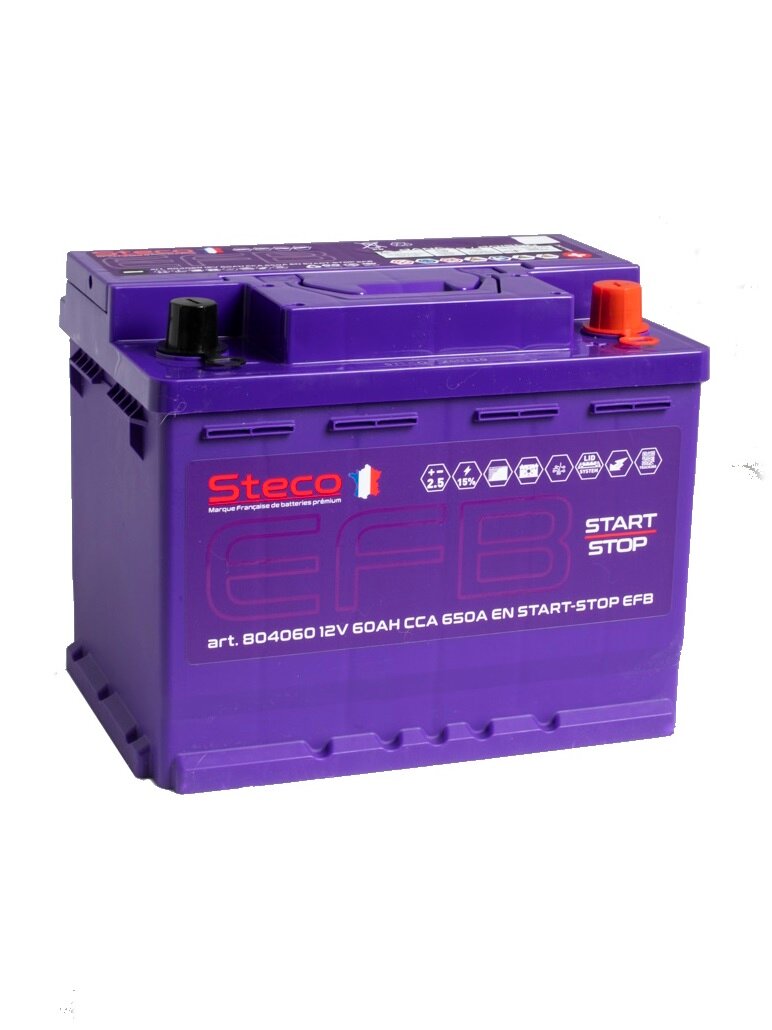 Аккумулятор STECO EFB Старт-Стоп 60ач, обратная полярность, 2025й год